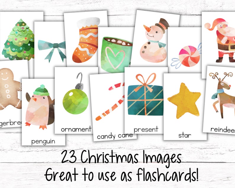 Christmas Flash Cards Flashcards for Preschool Word Wall - Etsy