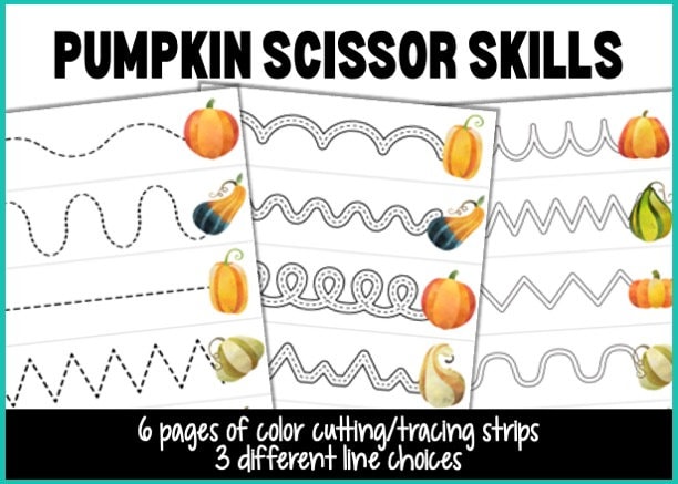 Pumpkin Cutting and Tracing Pages for Preschool, Printable, Scissor ...
