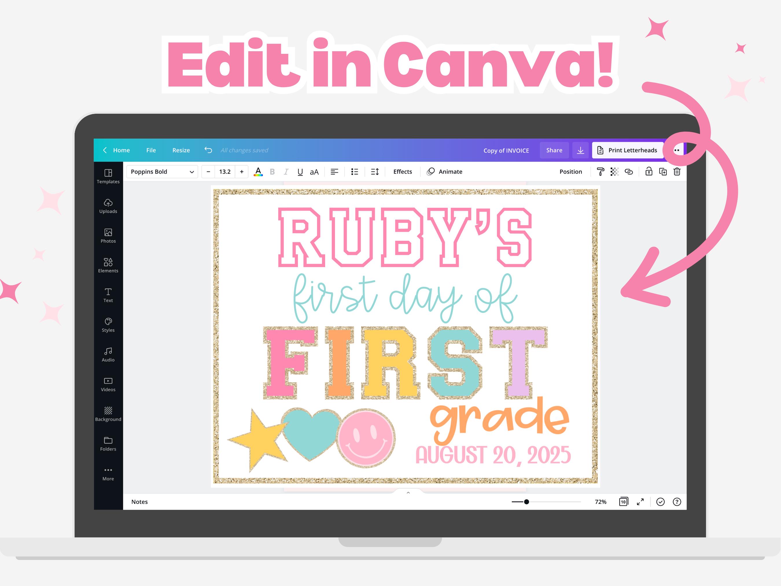 Editable First Day of First Grade Sign, First Day of School Printable ...