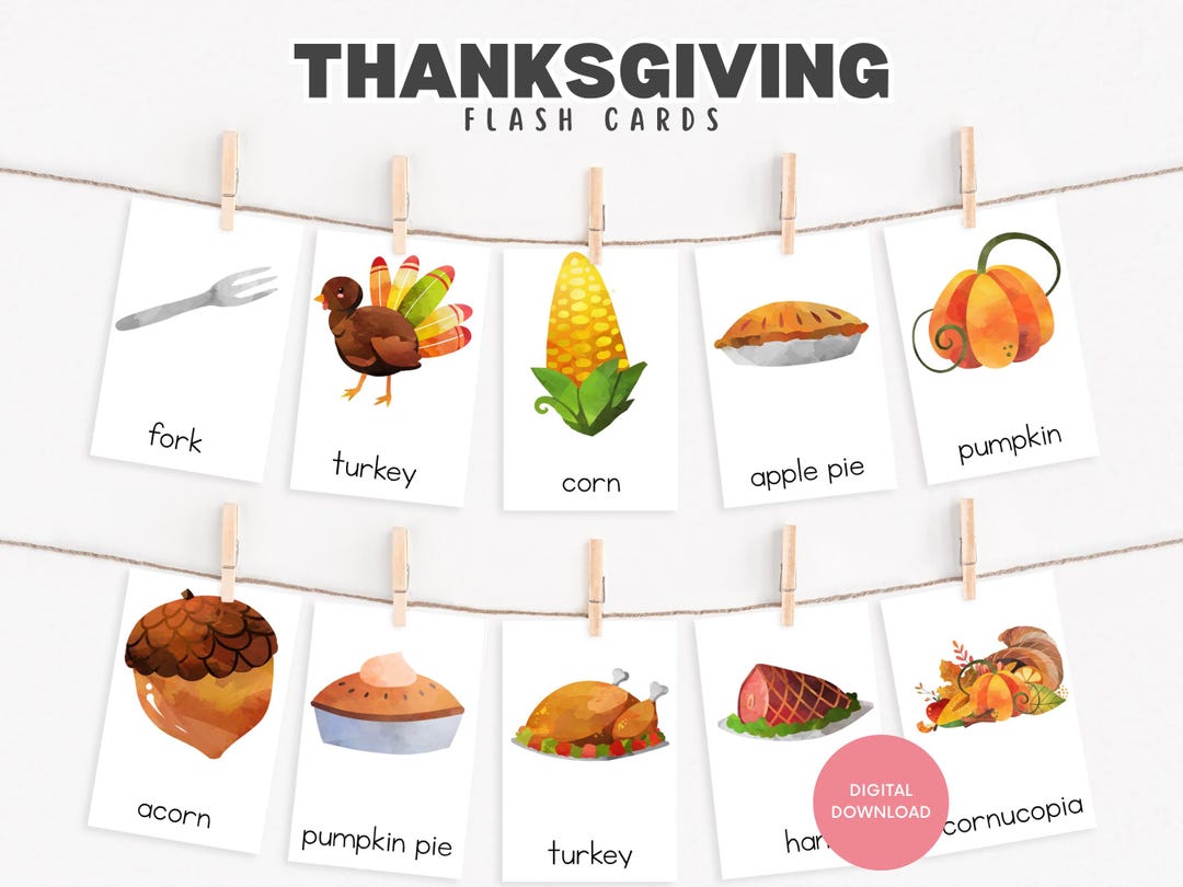 Thanksgiving Flash Cards, Flashcards for Preschool, Word Wall ...