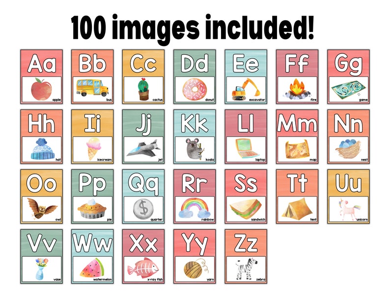 Printable Boho Watercolor ABC Posters Classroom Decor, Boho Alphabet ...