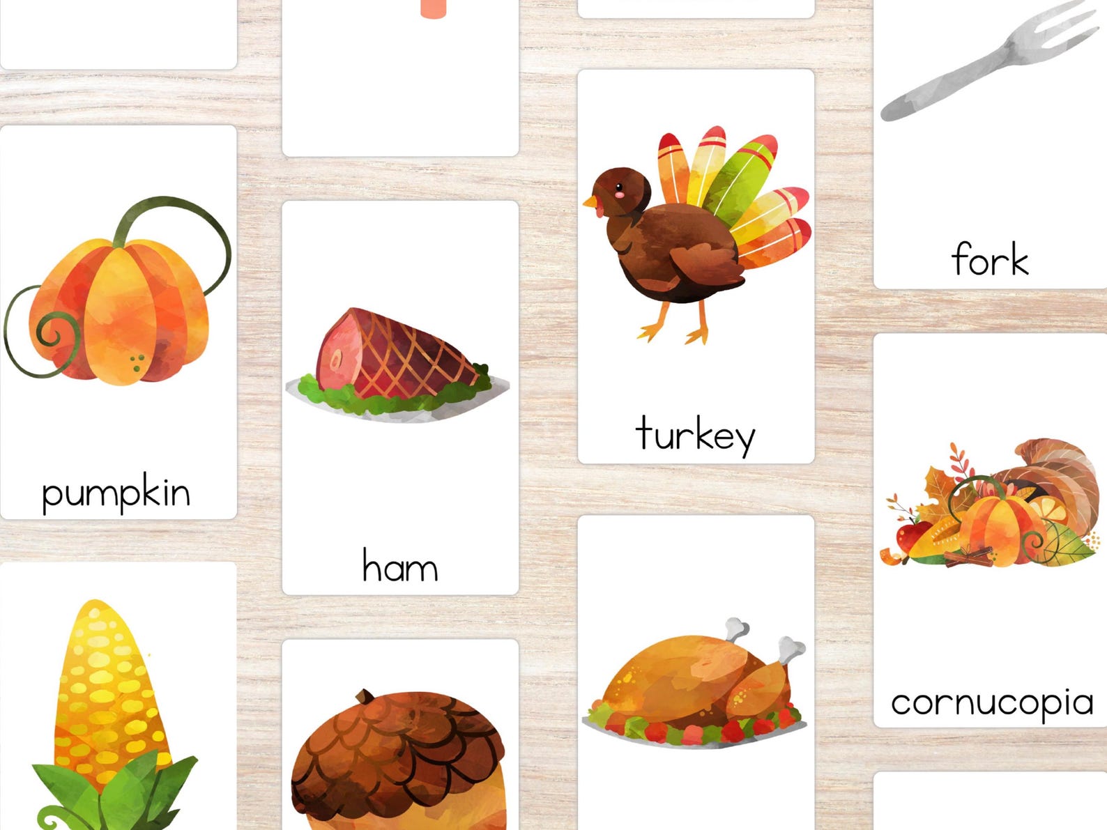 Thanksgiving Flash Cards, Flashcards for Preschool, Word Wall ...