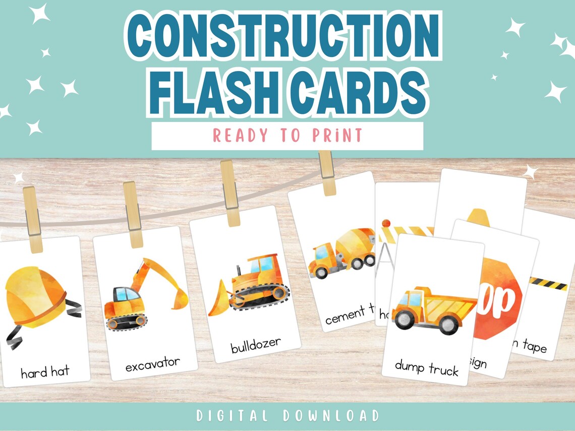 Construction Flashcards for Preschool, Printable Flashcards for ...