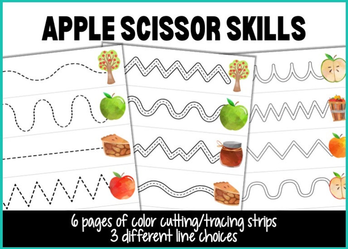 Apple Cutting and Tracing Pages for Preschool, Apple Cutting Practice ...