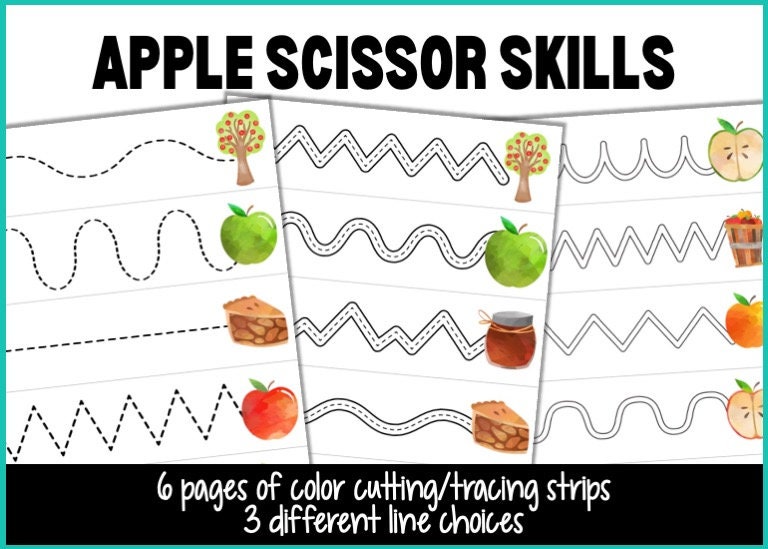 Apple Cutting and Tracing Pages for Preschool, Apple Cutting Practice ...
