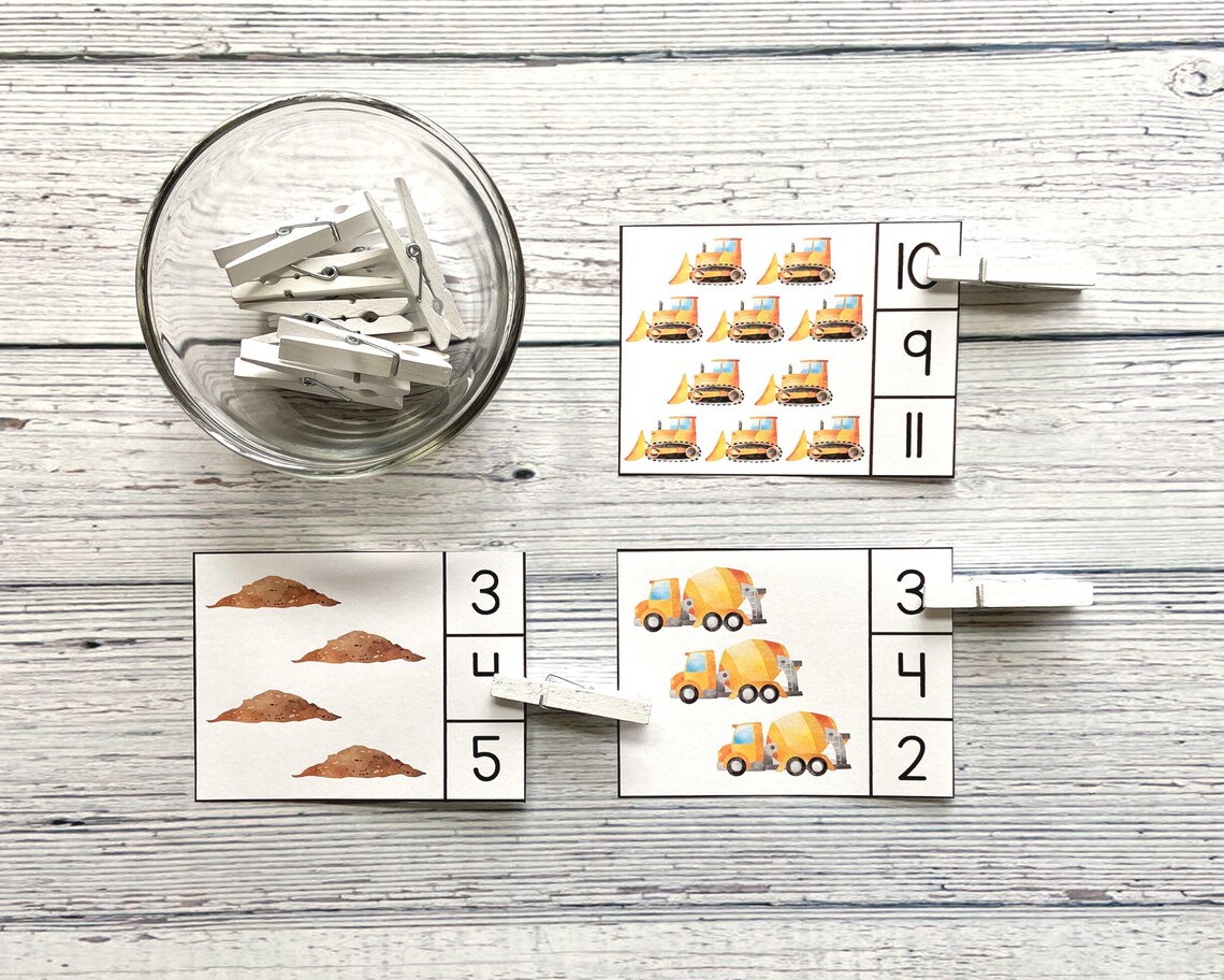 Construction Clip Cards for Preschool Montessori Letters and Counting ...
