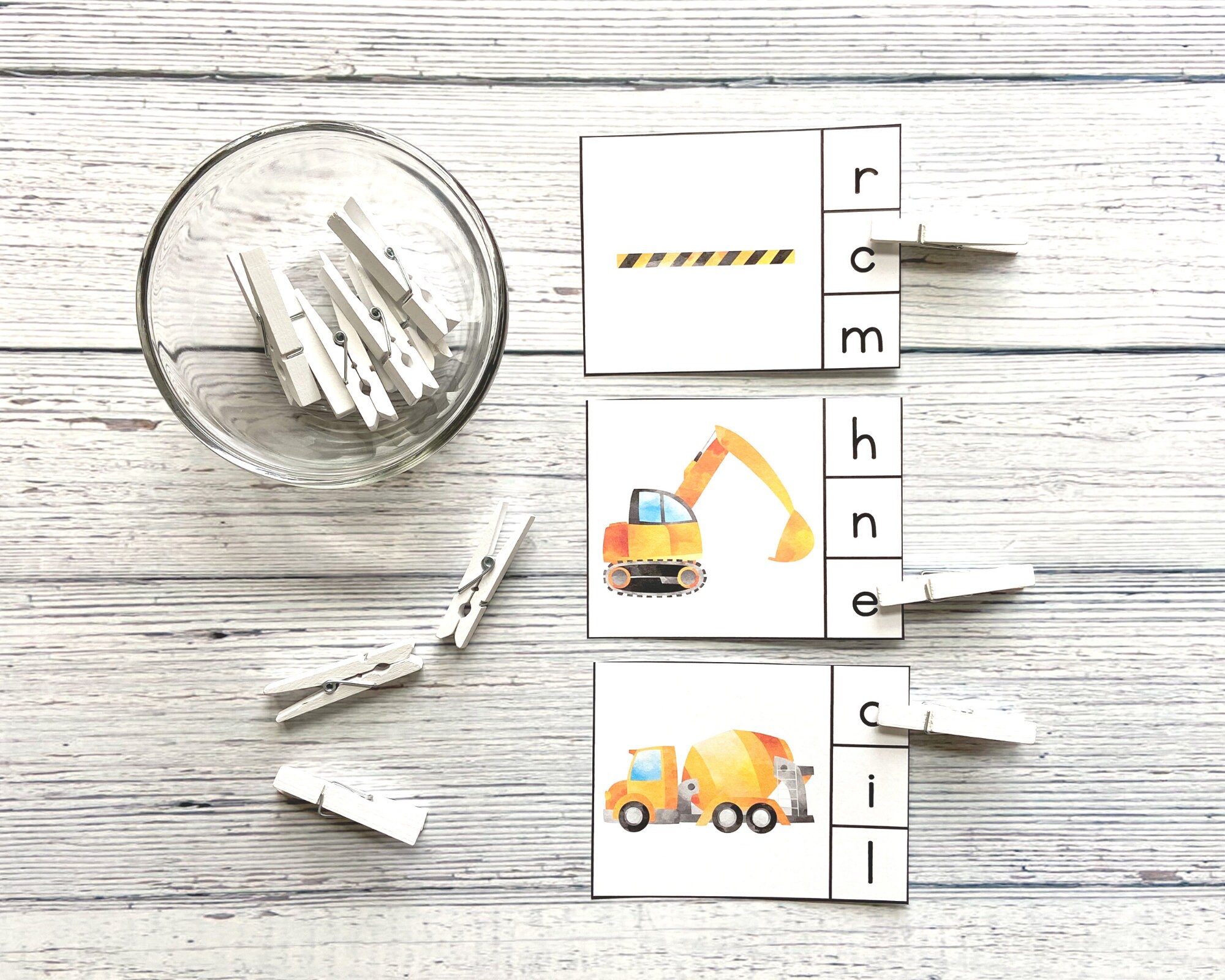 Construction Clip Cards for Preschool Montessori Letters and Counting ...