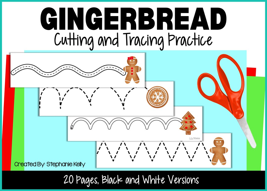 Christmas Gingerbread Cutting and Tracing Pages for Preschool ...