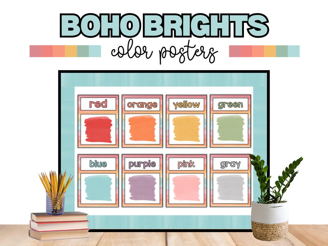 Printable Color Posters Classroom Decor, Boho, Watercolor - Etsy