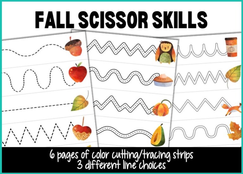Fall Cutting and Tracing Pages for Preschool, Printable, Scissor ...