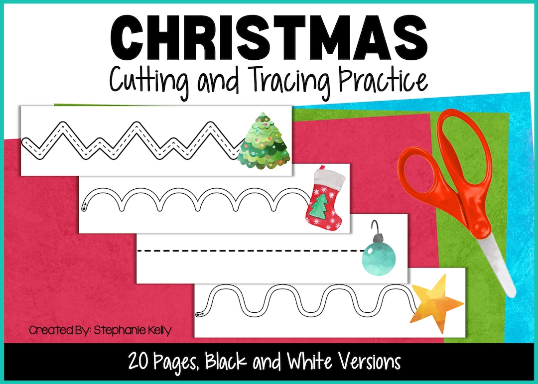 Christmas Cutting and Tracing Practice for Preschool, Fine Motor Center ...