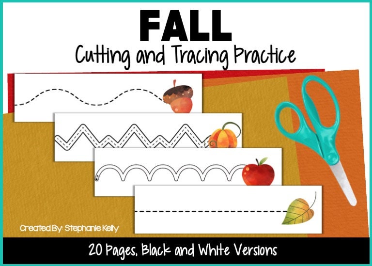 Fall Cutting and Tracing Pages for Preschool, Printable, Scissor ...