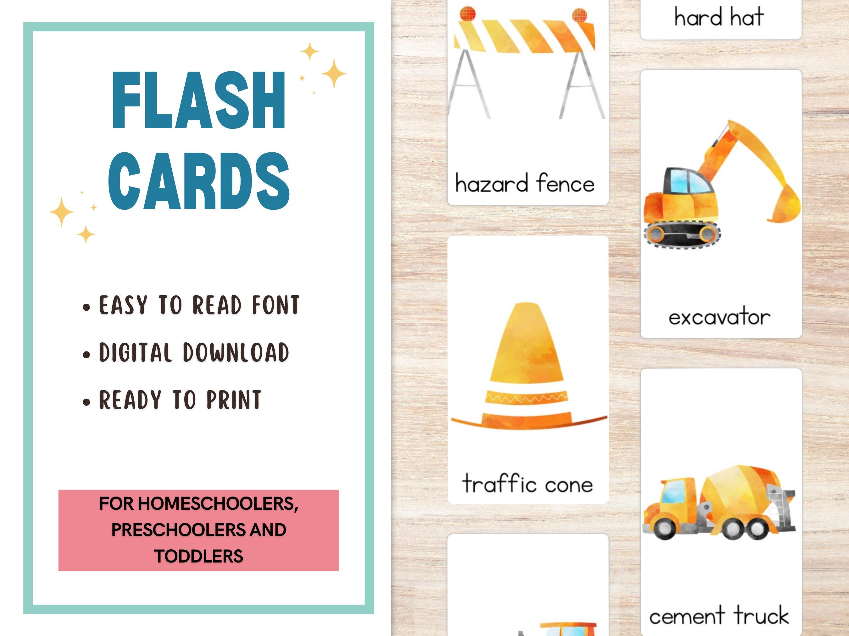 Construction Flashcards for Preschool, Printable PDF, Watercolor ...