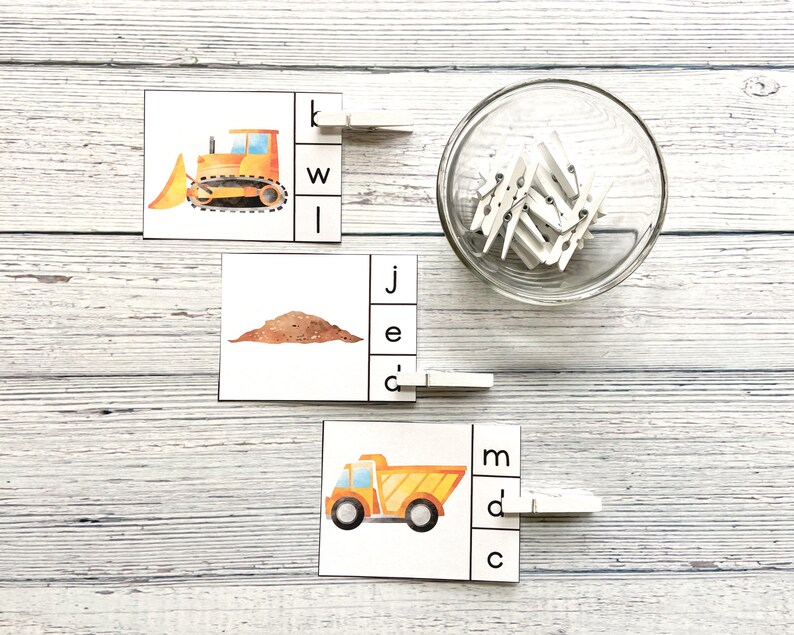 Construction Clip Cards for Preschool Montessori Letters and Counting ...
