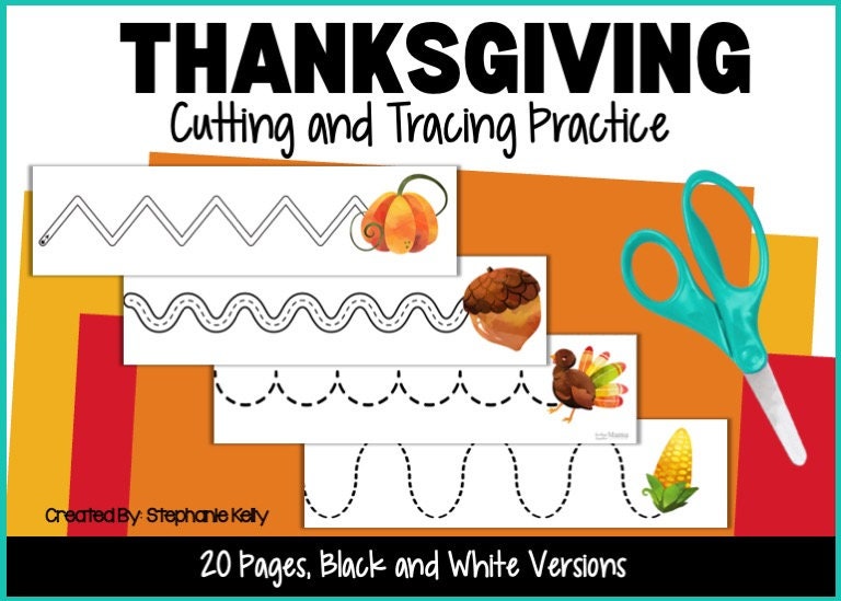 Thanksgiving Cutting and Tracing Pages for Preschool, Fine Motor ...