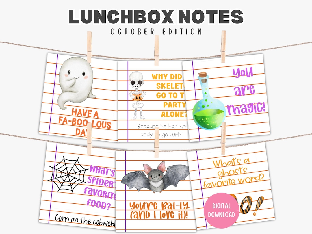 Printable Lunch Box Notes, Halloween Lunchbox Card, October Lunch Note ...