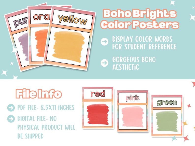 Printable Color Posters Classroom Decor, Boho, Watercolor - Etsy