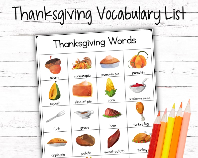 Thanksgiving Flash Cards, Flashcards for Preschool, Word Wall ...