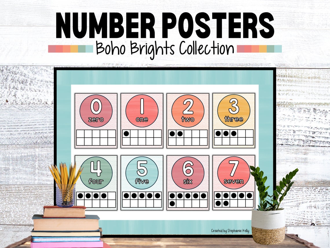 Printable Number Posters Classroom Decor, Boho, Watercolor, Boho ...