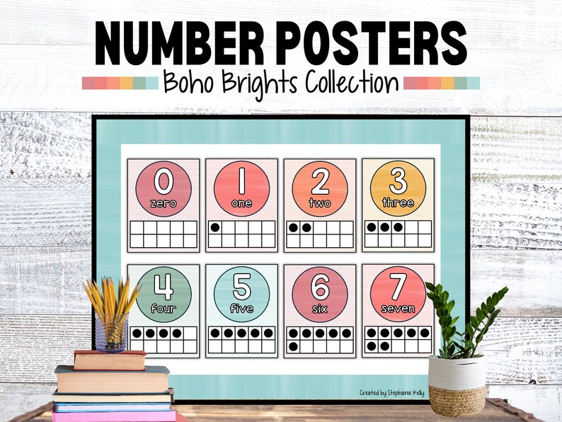 Printable Number Posters Classroom Decor, Boho, Watercolor, Boho ...