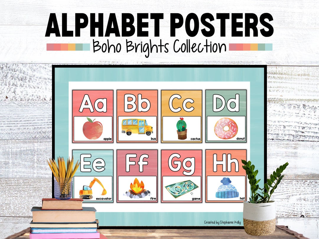 Printable Boho Watercolor ABC Posters Classroom Decor, Boho Alphabet ...