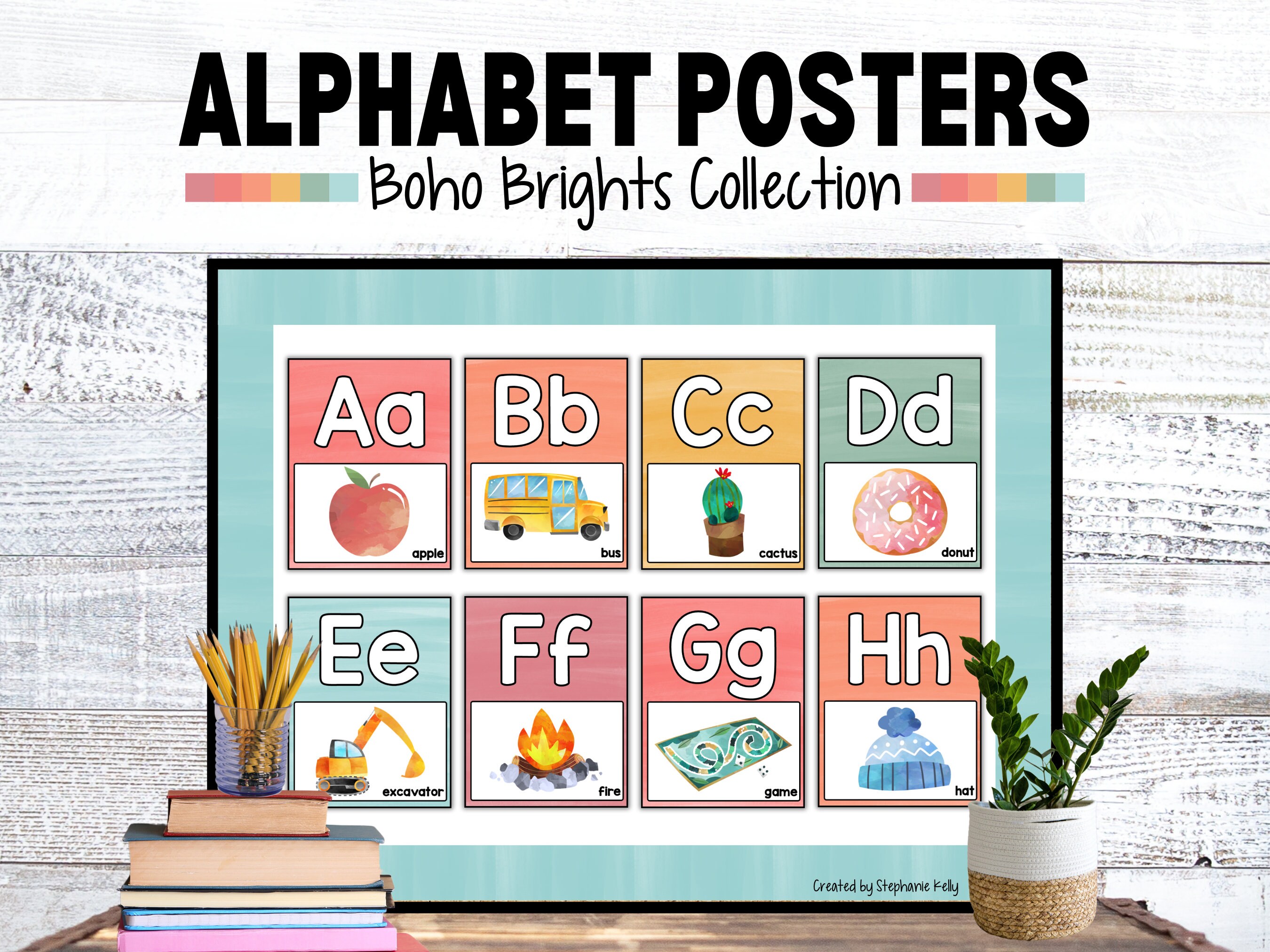 Printable Boho Watercolor ABC Posters Classroom Decor, Boho Alphabet ...