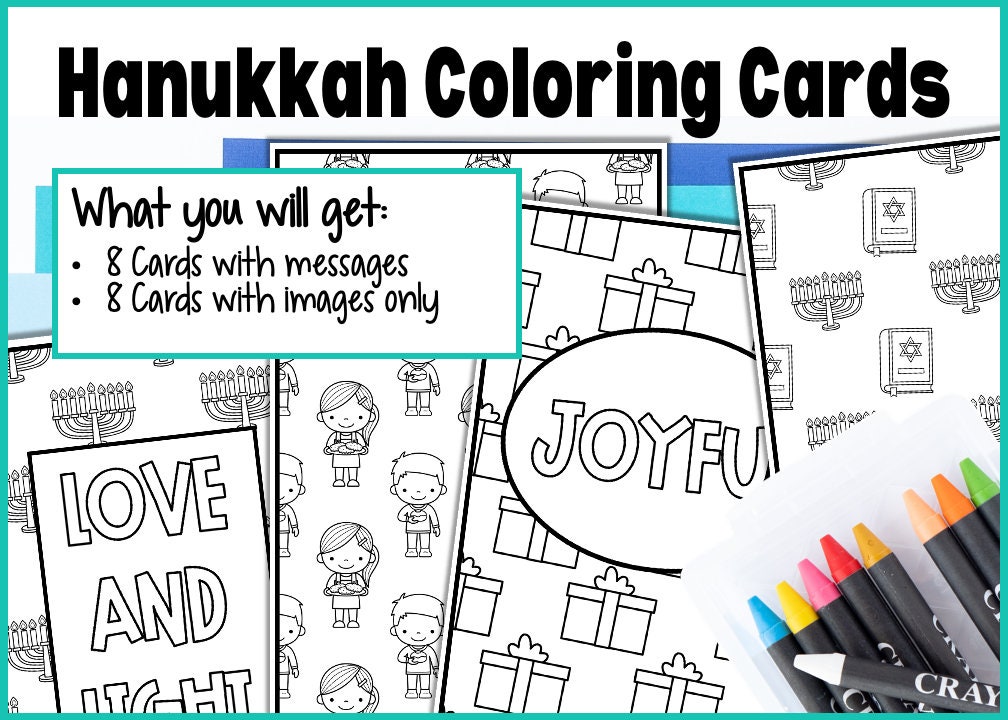 Hanukkah Coloring Cards, Kids Hanukkah Coloring Pages, Hanukkah ...