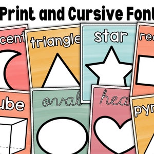 Printable Shape Posters Classroom Decor, Boho, Watercolor, 2D Shapes ...