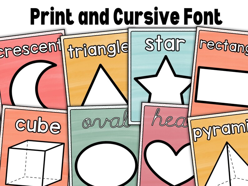 Printable Shape Posters Classroom Decor, Boho, Watercolor, 2D Shapes ...