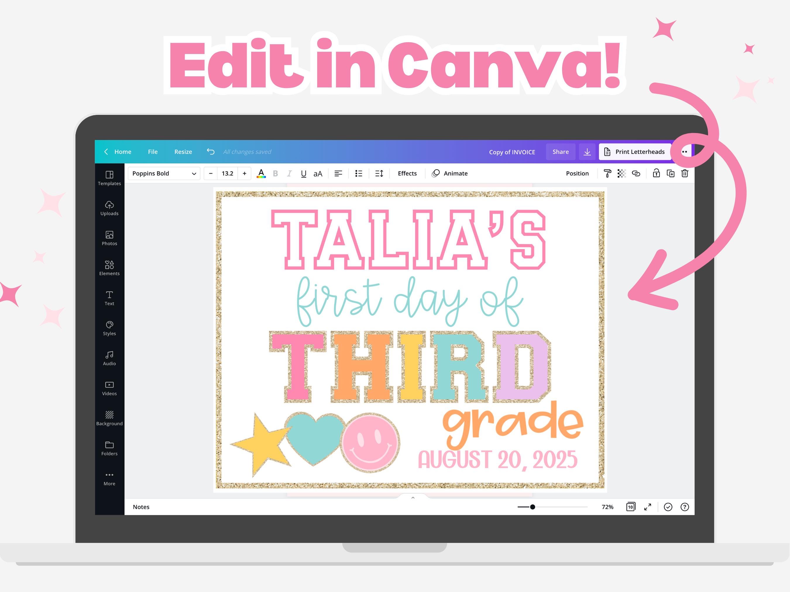 Editable First Day of Third Grade Sign, First Day of School Printable ...