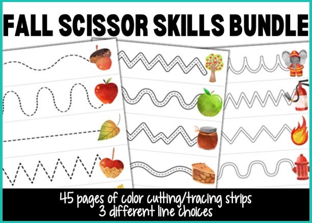 Fall Cutting and Tracing Practice for Preschool Bundle, Fall Scissor ...