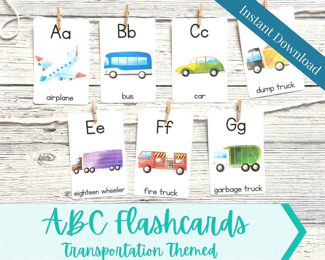 ABC Transportation Flash Cards, Vehicle Flashcards, Alphabet Vehicle ...
