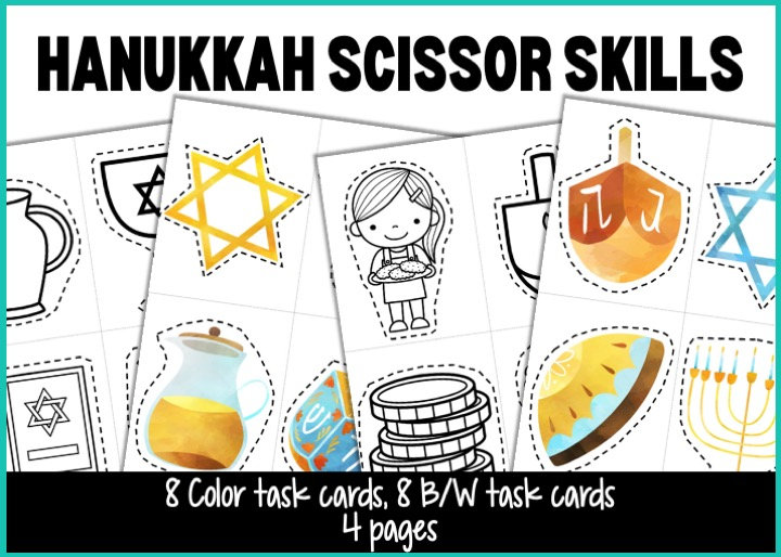 Hanukkah Scissor Practice Activity for Preschool, Fine Motor Cutting ...