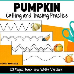 Pumpkin Cutting and Tracing Pages for Preschool, Printable, Scissor ...