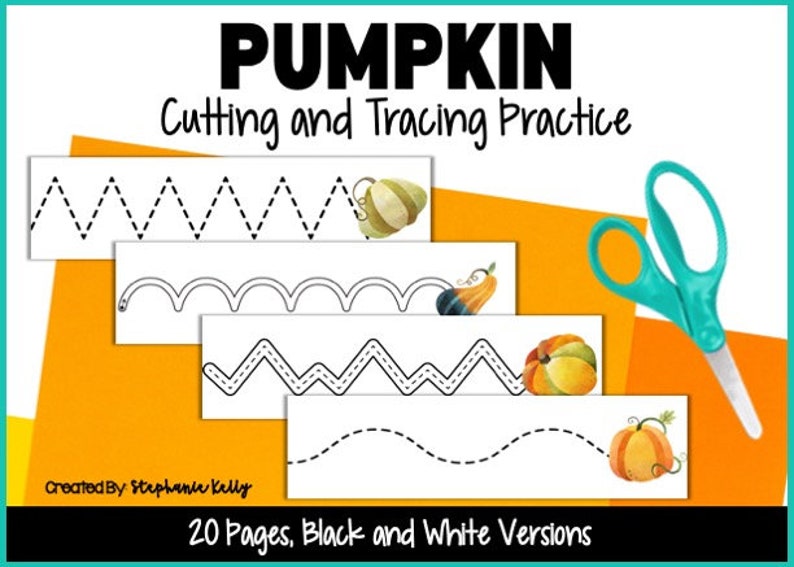 Pumpkin Cutting and Tracing Pages for Preschool, Printable, Scissor ...