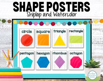 Printable Shape Posters Classroom Decor, White, Classic, Watercolor, 2D ...