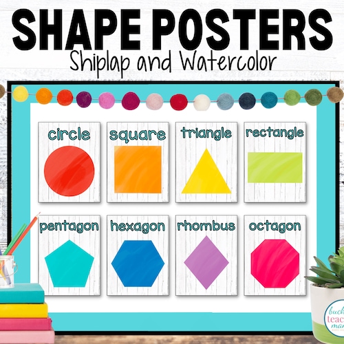 Printable Shape Posters Classroom Decor Shiplap Watercolor - Etsy