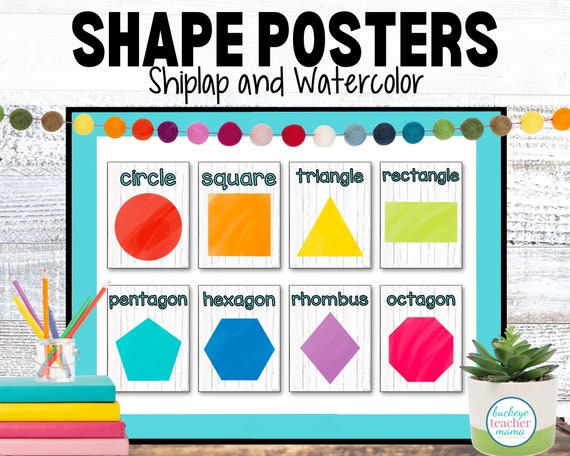 Printable Shape Posters Classroom Decor Shiplap Watercolor - Etsy