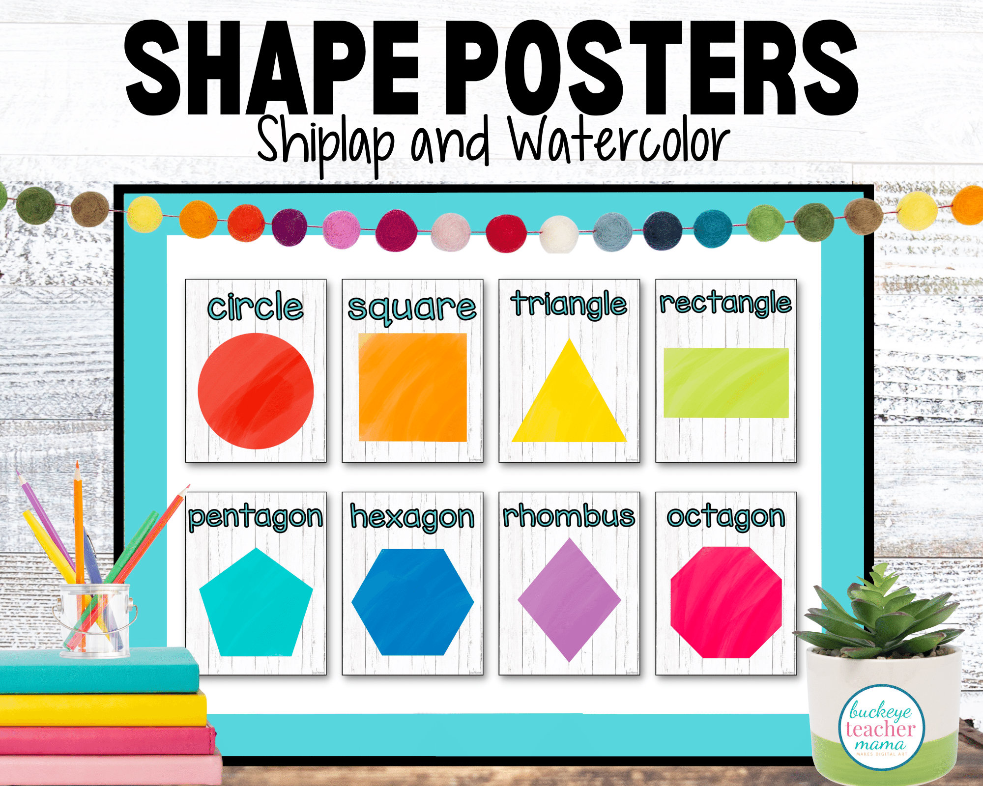 Printable Shape Posters Classroom Decor Shiplap Watercolor - Etsy
