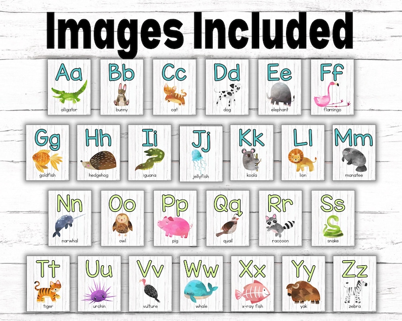 Printable ABC Posters Classroom Decor, Shiplap, Watercolor, Teal and ...