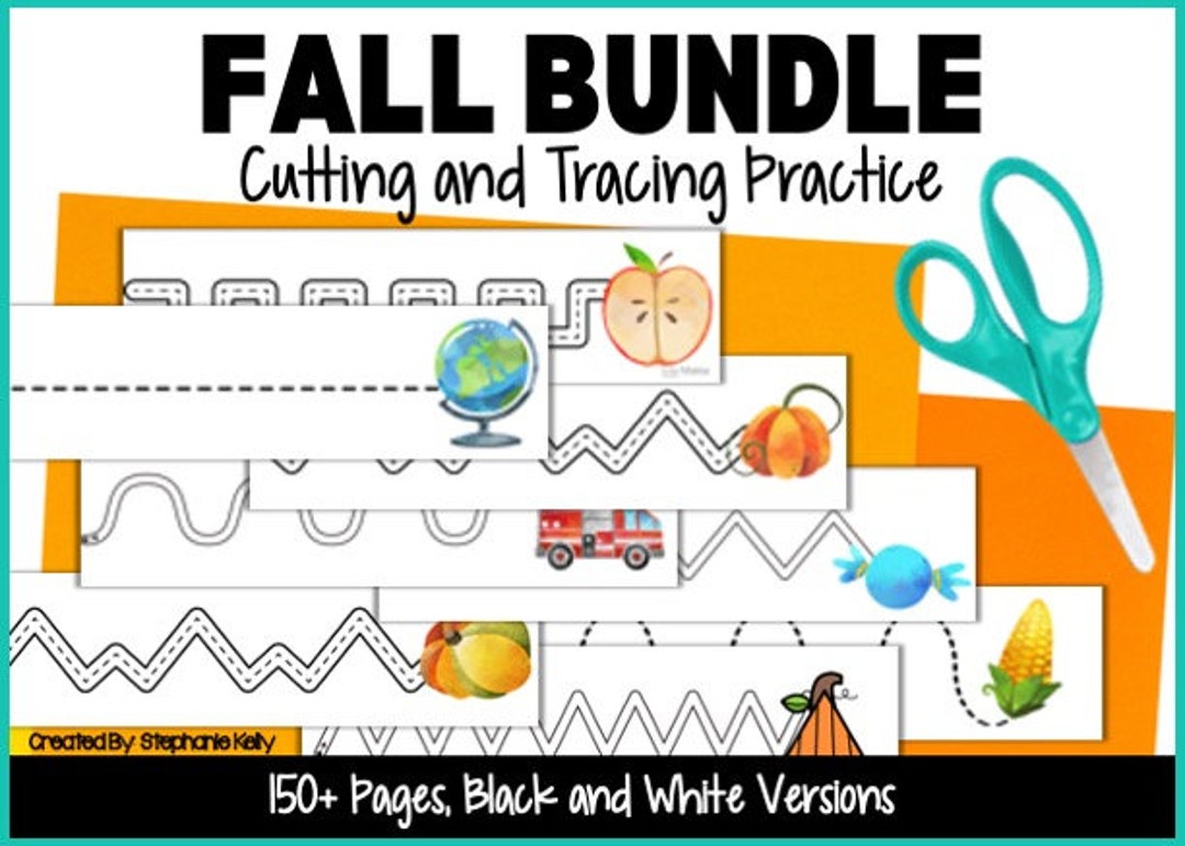 Fall Cutting and Tracing Practice for Preschool Bundle, Fall Scissor ...