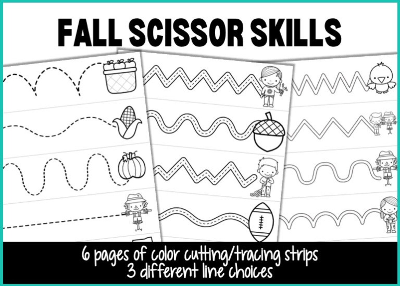 Fall Cutting and Tracing Pages for Preschool, Printable, Scissor ...
