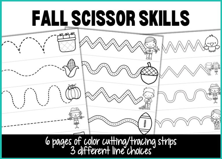Fall Cutting and Tracing Pages for Preschool, Printable, Scissor ...