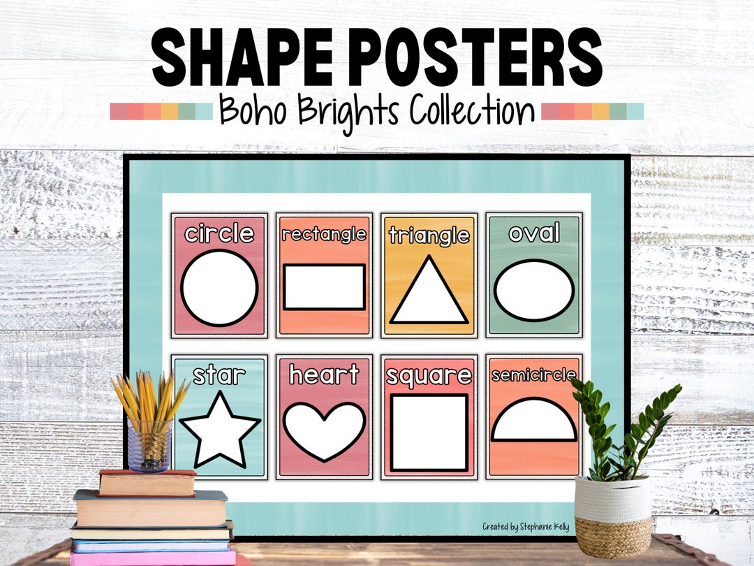 Printable Shape Posters Classroom Decor, Boho, Watercolor, 2D Shapes ...