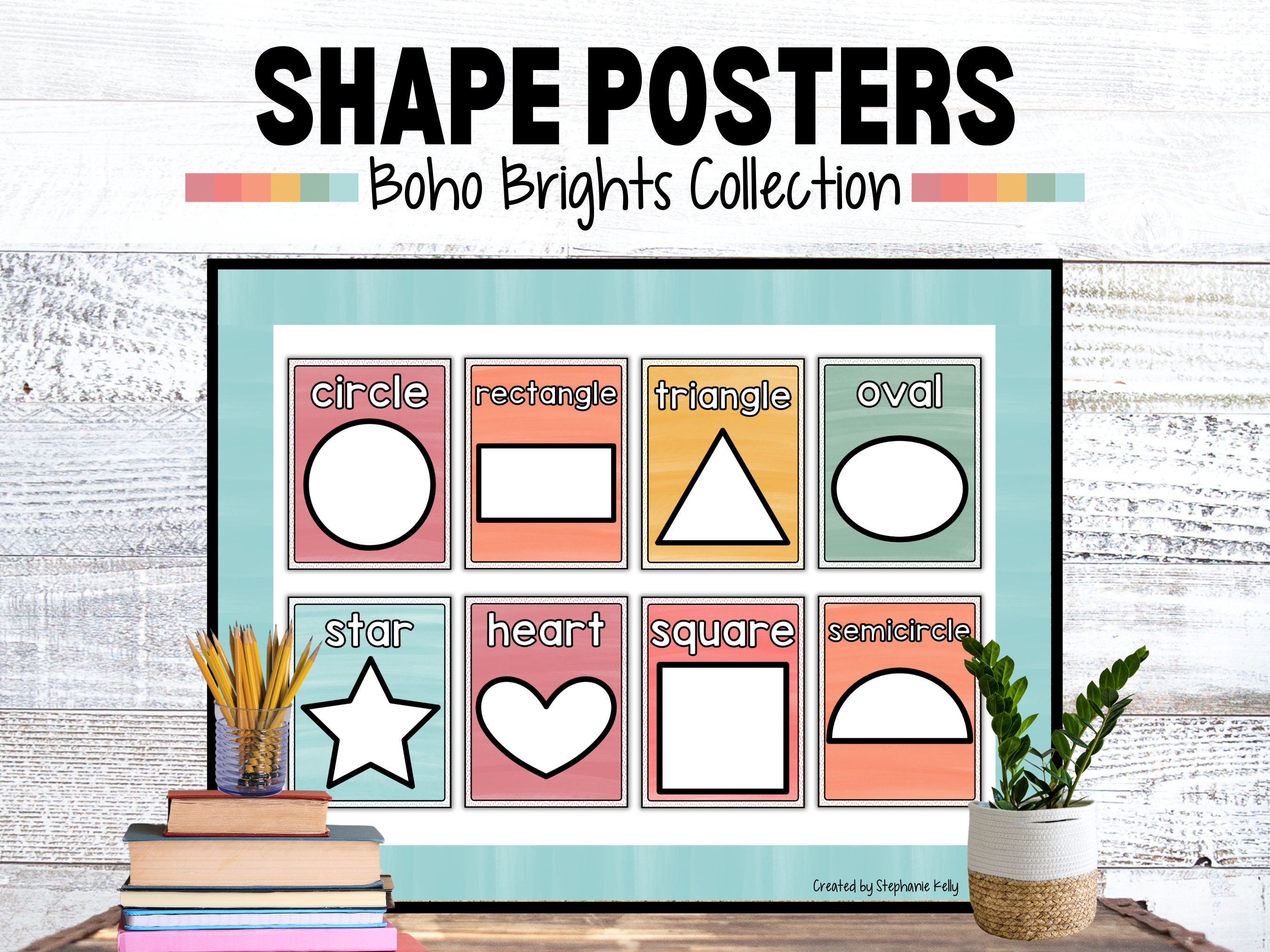 Printable Shape Posters Classroom Decor, Boho, Watercolor, 2D Shapes ...