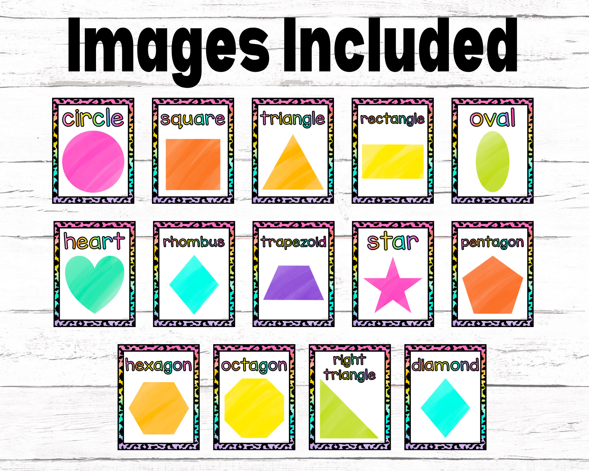 Printable Shape Posters Classroom Decor, Rainbow Leopard Print ...
