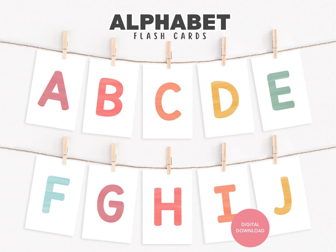 ABC Flash Cards Printable PDF, 78 Bright Boho Alphabet Cards, Uppercase ...