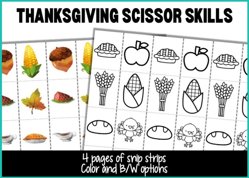 Thanksgiving Cutting and Tracing Pages for Preschool Fine - Etsy