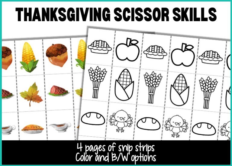 Thanksgiving Cutting and Tracing Pages for Preschool Fine - Etsy
