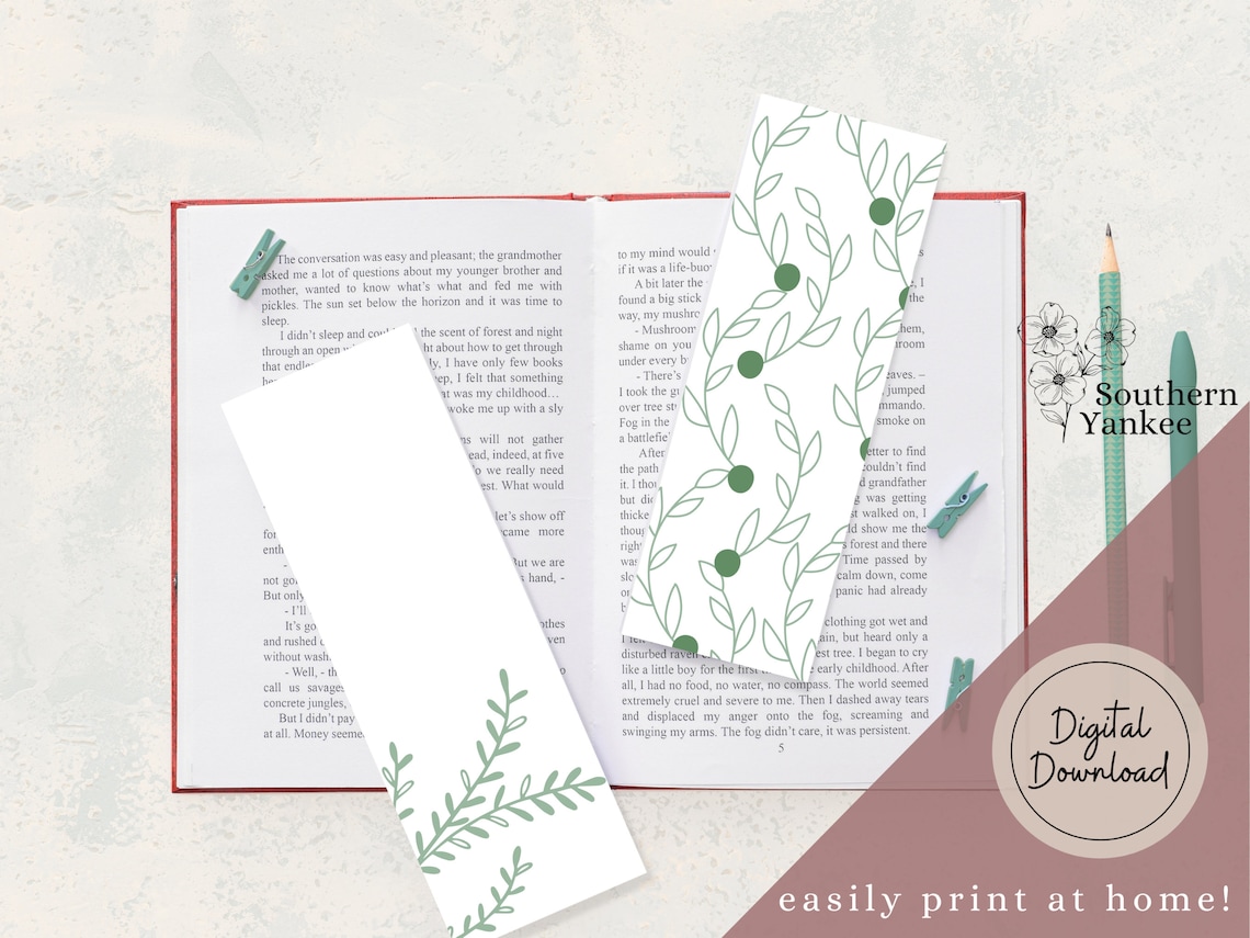 Greenery Printable Bookmarks Digital Bookmarks Bookmarks for Adults ...